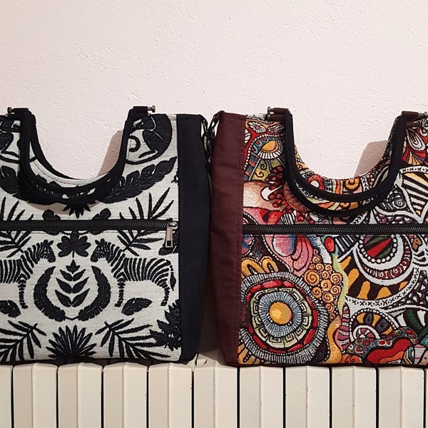 Liminka Crossbody Bag / Handbag With Oilcloth Inserts Tapestry Fabric ...