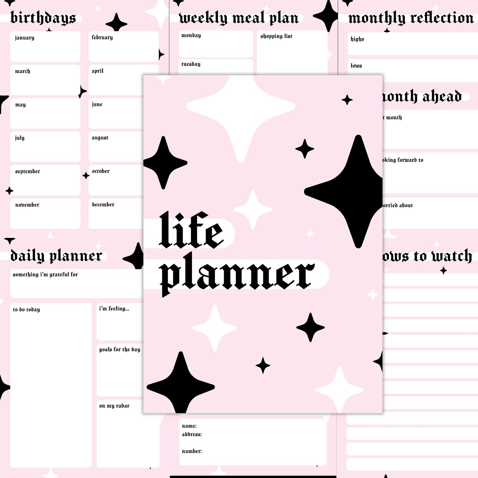 Pink and Black Star Printable Planner Sheets - Etsy