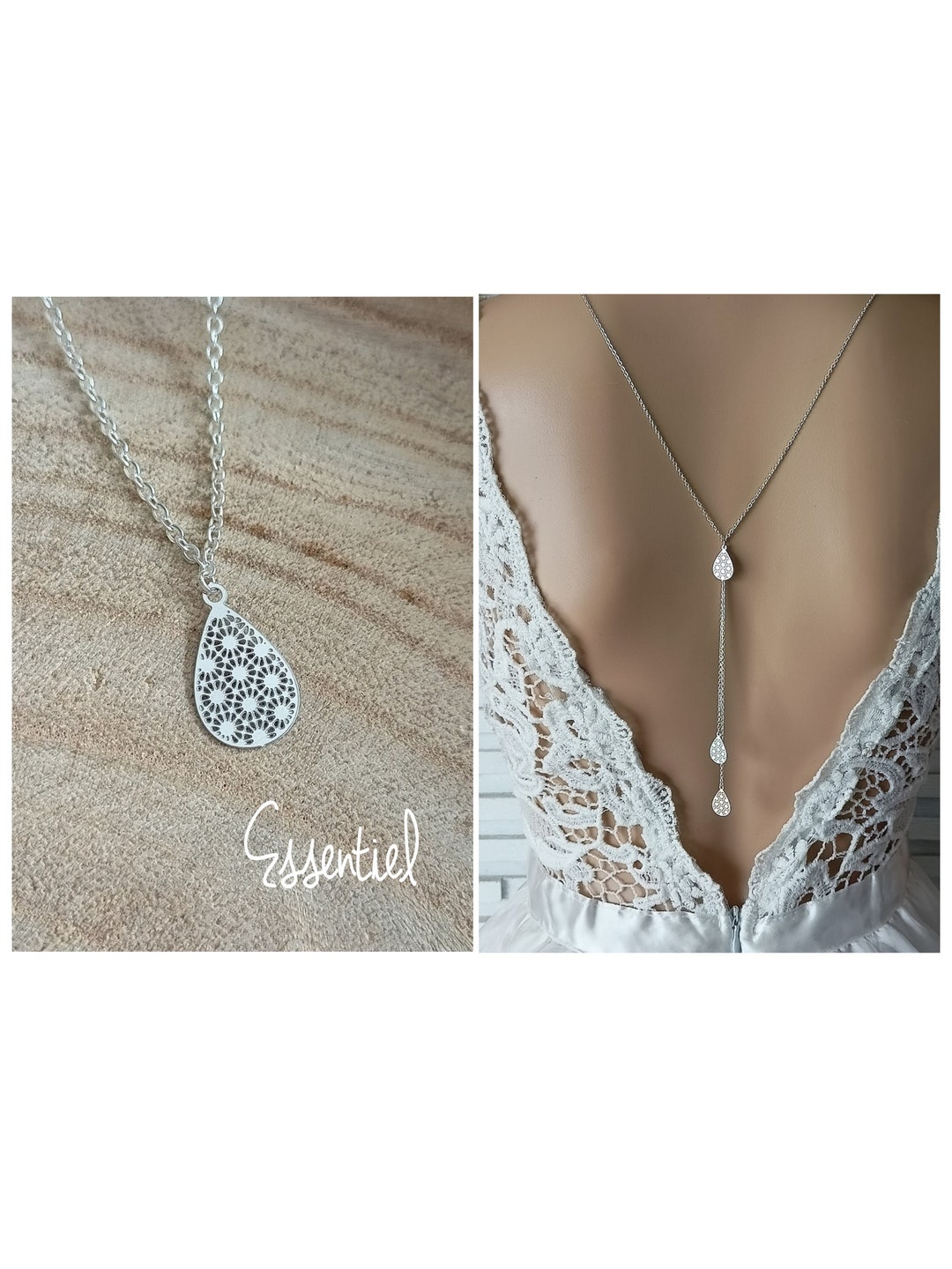 Openwork Drop Back Necklace Stainless Steel Silver Open Back Jewel ...