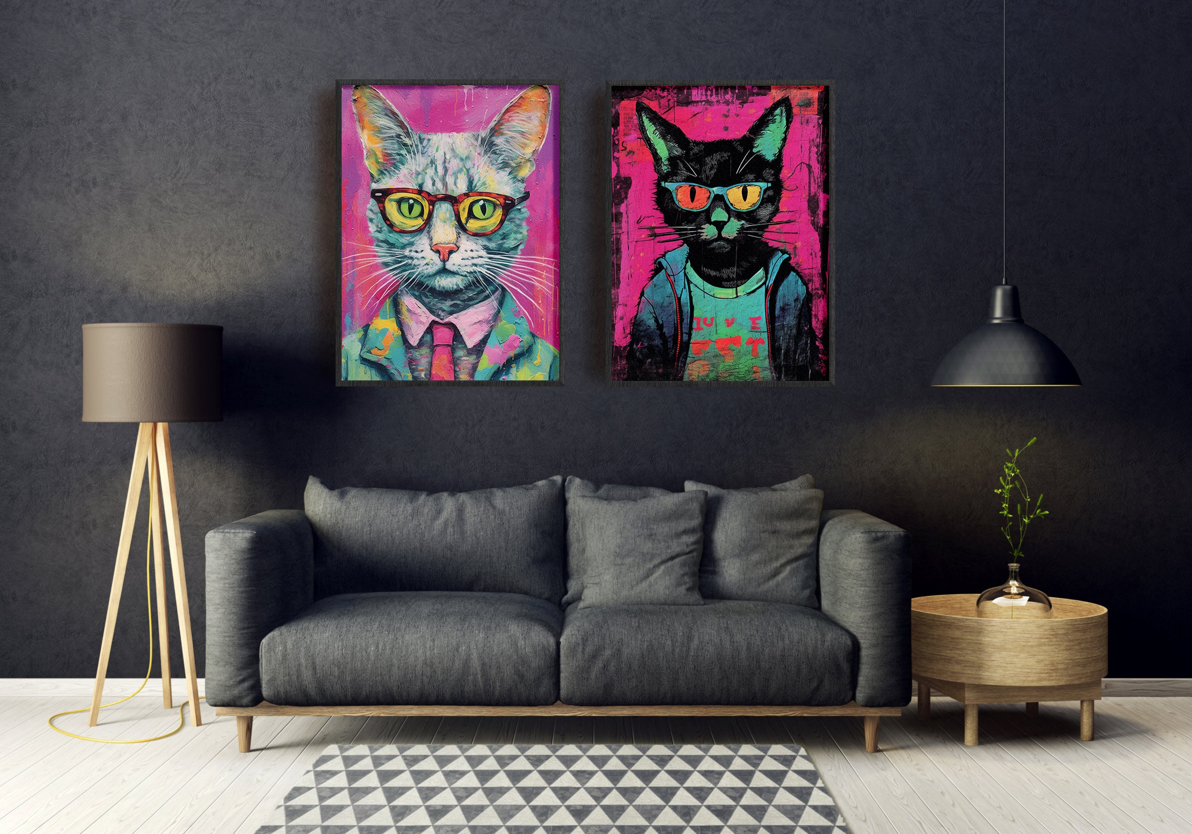 Set of 3 Dressed-up Cat Trio, Fun Digital Art Prints, Cats in Suit and ...