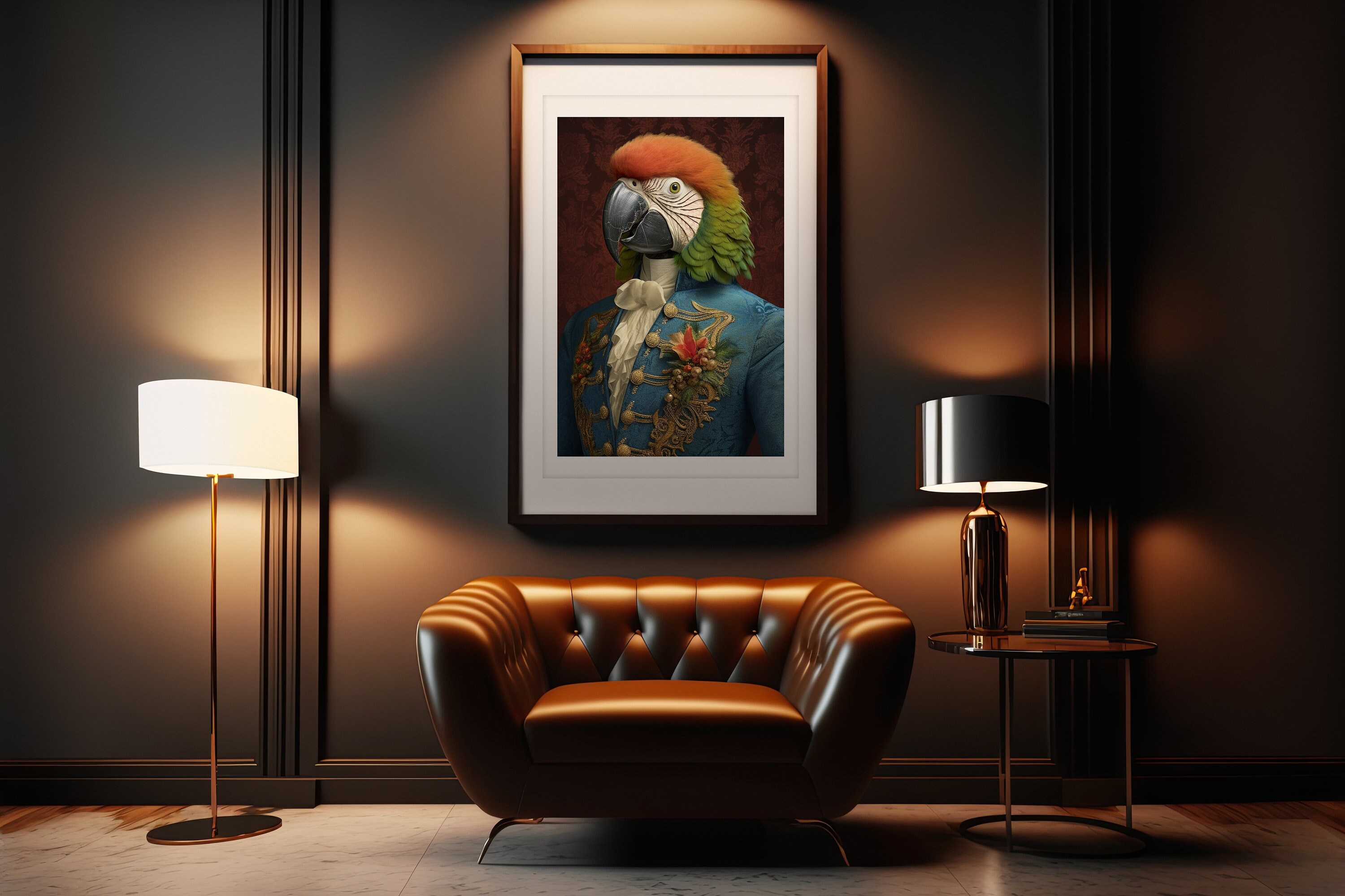 Set of 3 Elegant Parrots in Formal Attire Painting, Digital Art Print ...