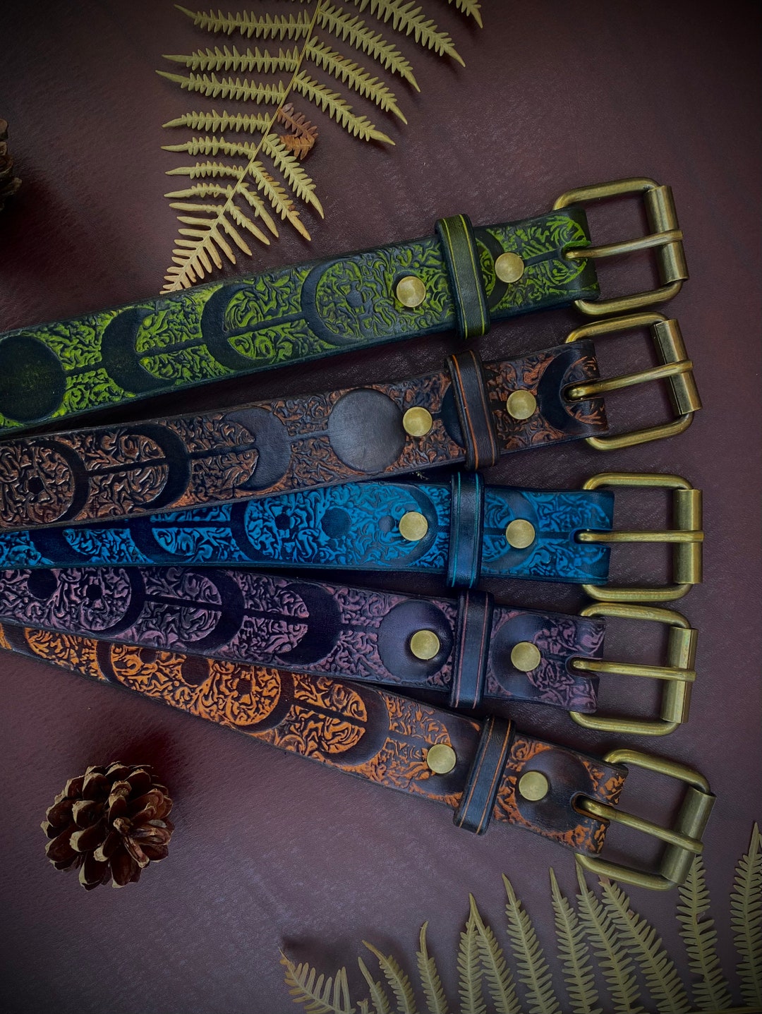 Custom Made Triple Moon Leather Belt, Moon Pattern - Etsy