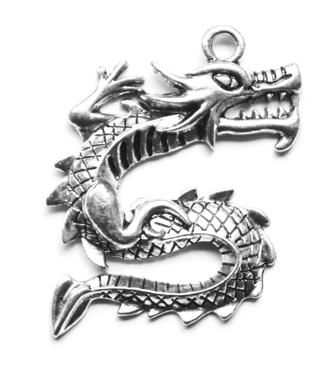 3pcs Large Dragon Pendant With Eyelet Made of Nickel Silver Dragon ...