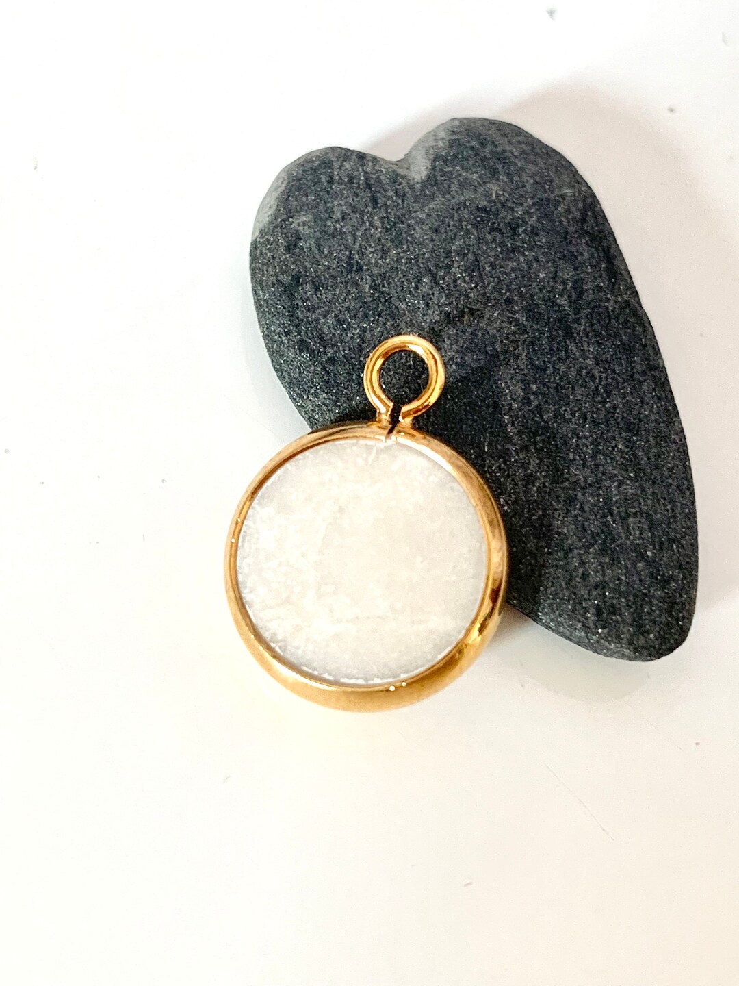 12mm Pendant, River Stone Slice Medal, Flat, Round, Gem Shape and Gold ...