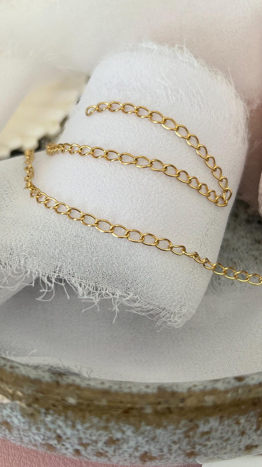 Piece of Chain Link Extension, Shiny Steel, 18 Carat Fine Gold, for ...