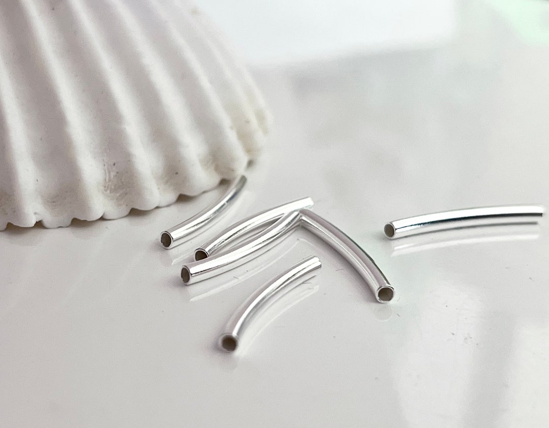 20x2mm Smooth Curved Silver Tubes, Real Silver Tube, 925/1000 Pure ...