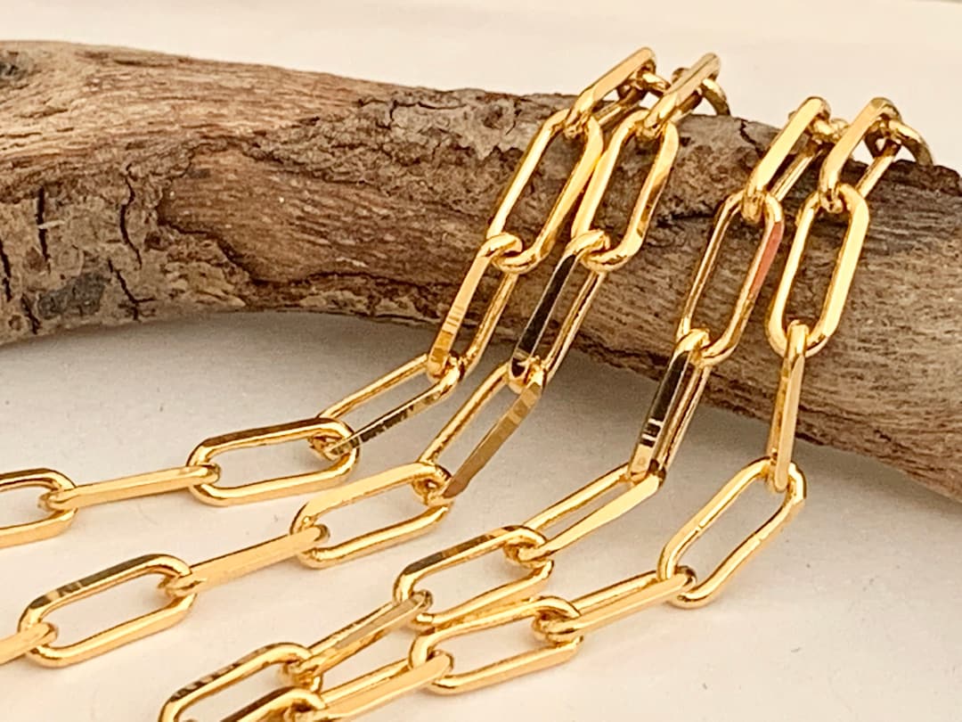 24K Gold Plated 3.5x9mm Rectangle Mesh Chain, High Quality 24K Gold ...