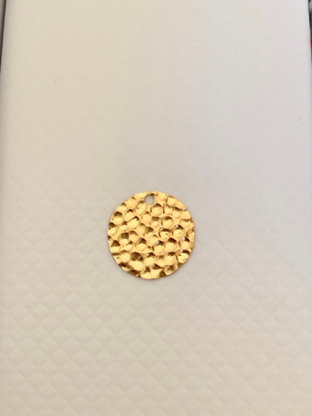 10 Mm Embossed Disc Medal, 1 Hole, Gold Plated, ‘raw’ Worked Circle ...