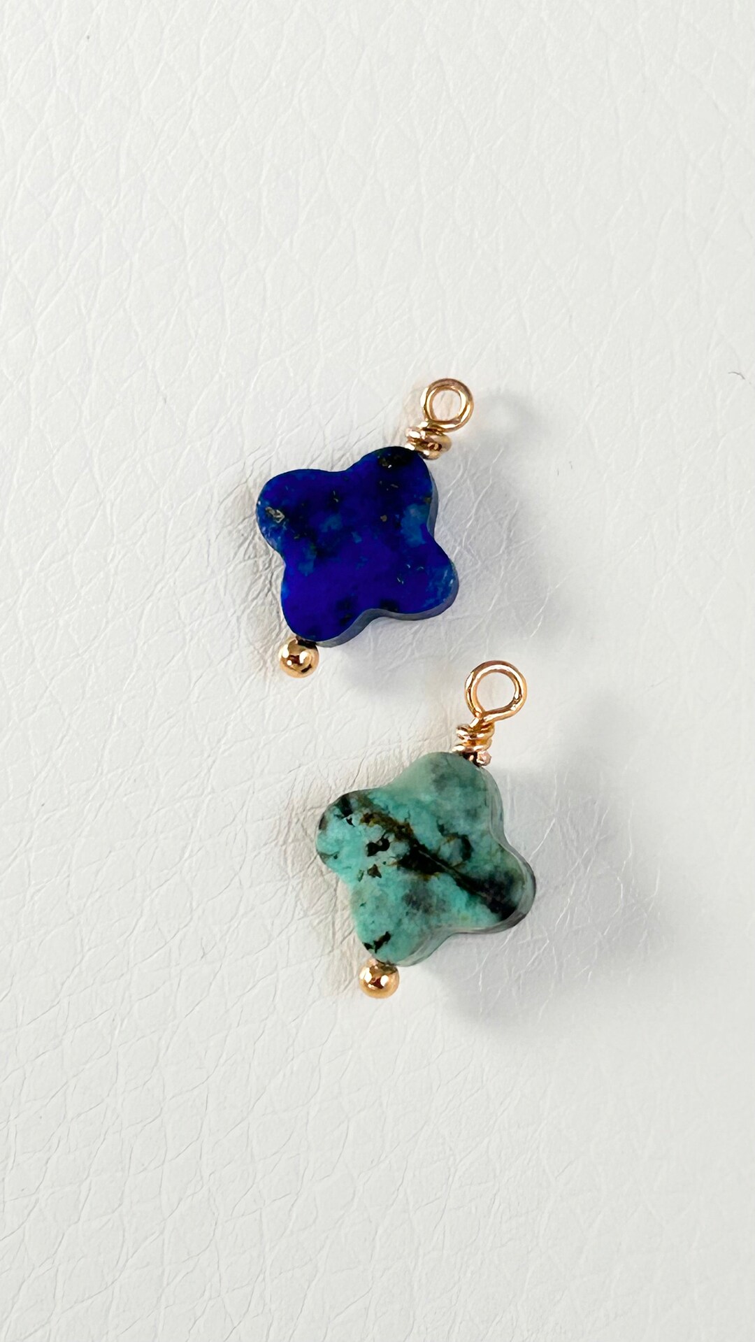 Natural Lapis / African Turquoise Clover Bead 10m and Fine Gold Plated ...