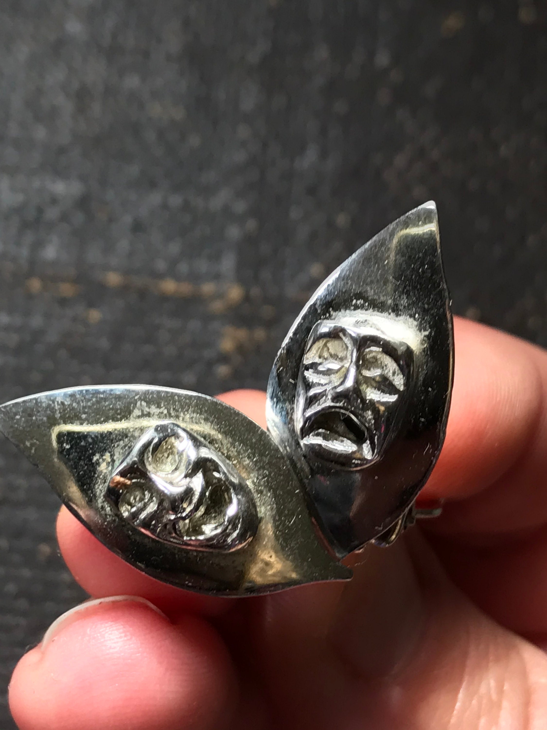 Vintage Silver Tone Metal Theatre Tragedy Mask Clip on Earrings - Etsy UK