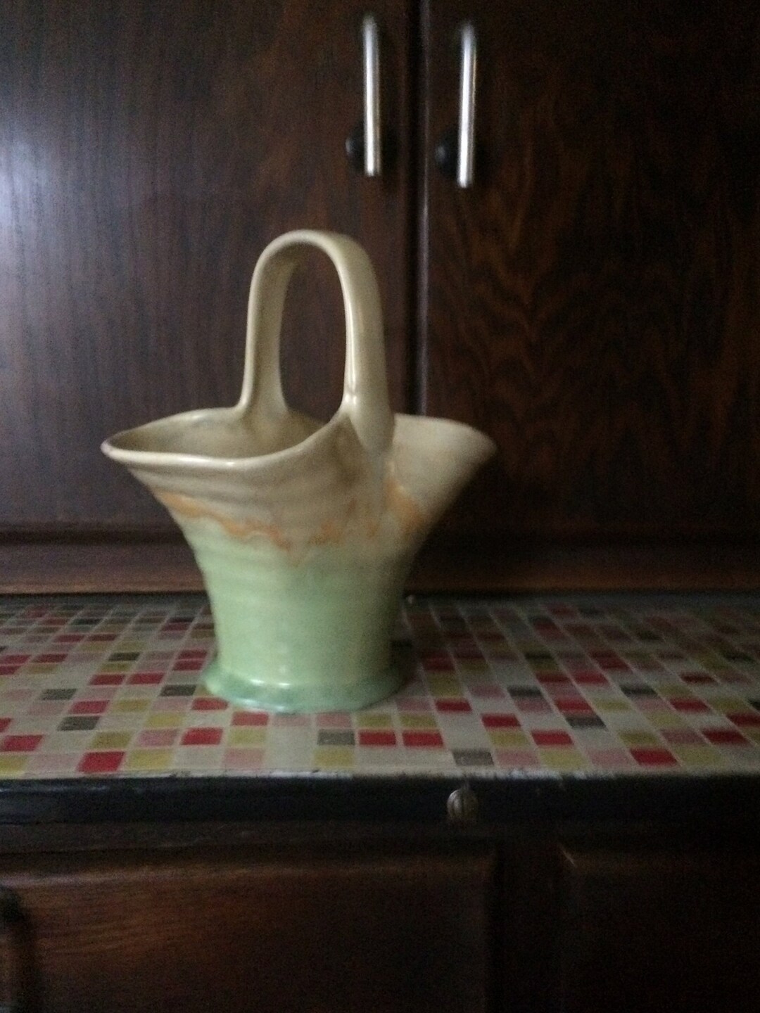 Vintage Stylish Art Deco Beswick Mottled Glaze Posy Basket Vase Design ...