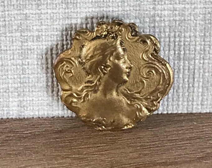 Small Vintage Art Nouveau Gilt Brass Girl in Profile Shank Button ...