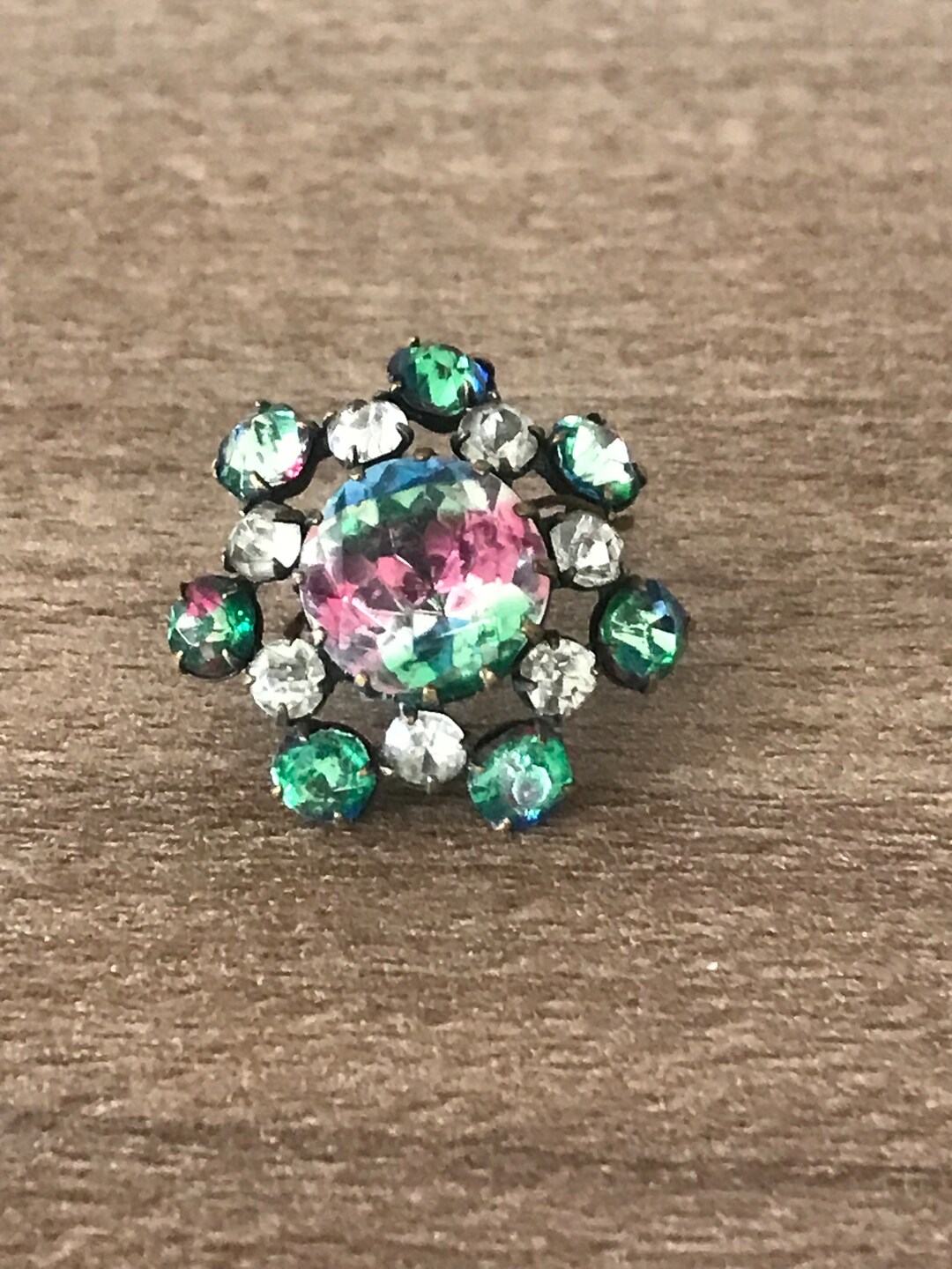 Vintage Coloured Diamante Paste Round Shank Button in a Brass Metal ...