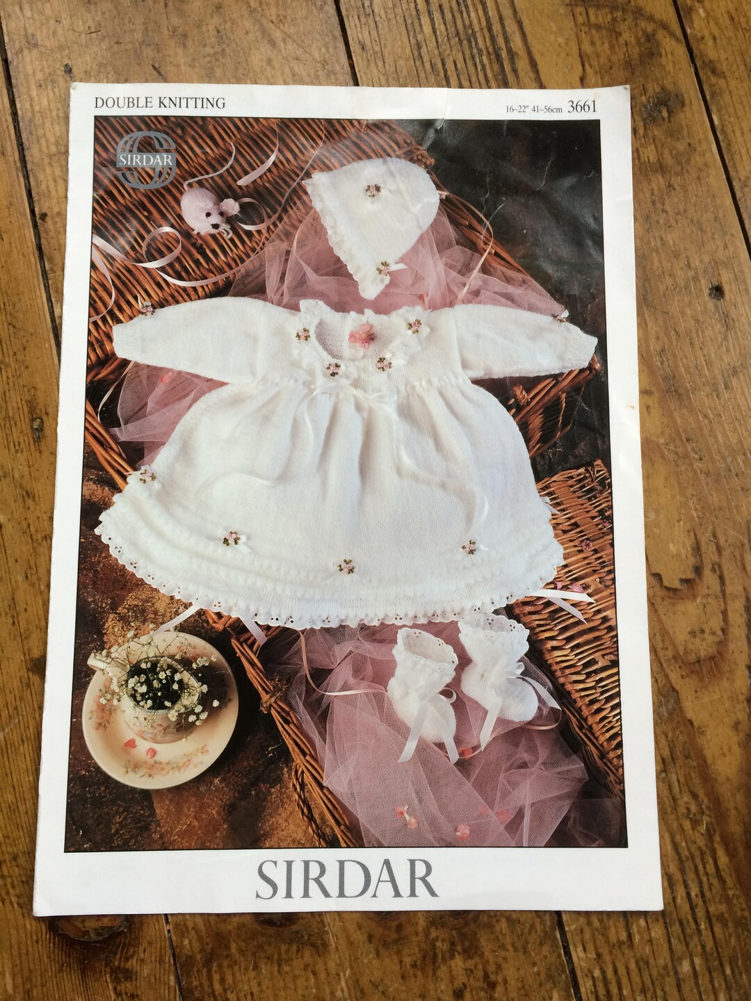 Vintage Sirdar Double Knitting Pattern 3661 - Dress, Bonnet and Bootees ...