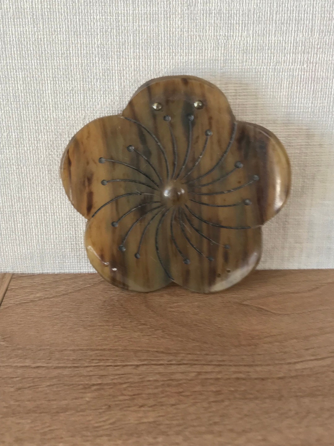 Large Vintage Carved Flower Celluloid Faux Tortoise Shell Button ...
