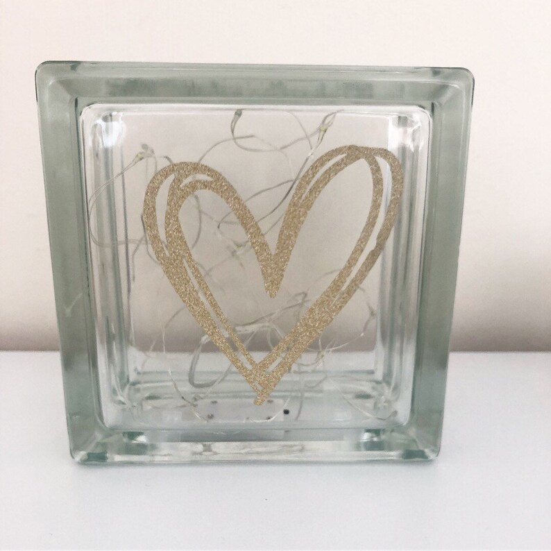 Heart light up glass block | Etsy