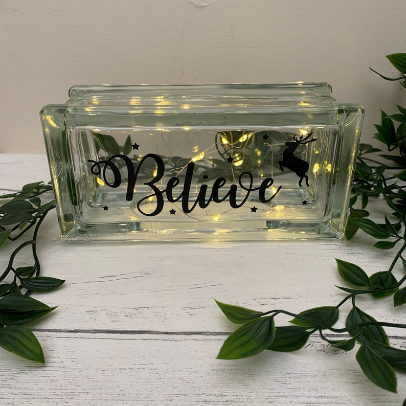 Believe glass block light Christmas light | Etsy