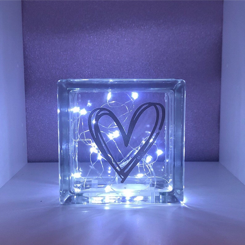 Heart light up glass block | Etsy