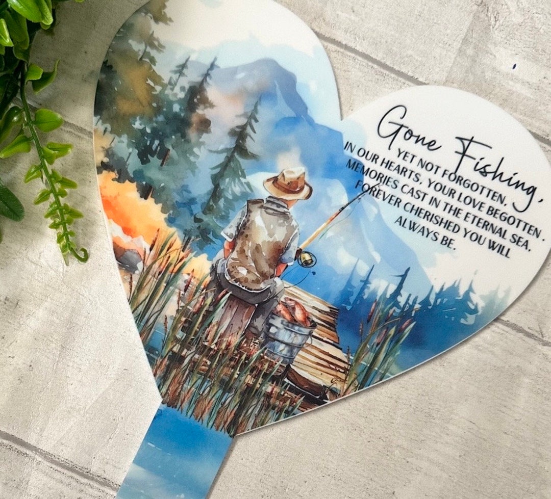 Gone Fishing Grave Marker, Memorial Marker, Grave Ornament, Fishing Man ...