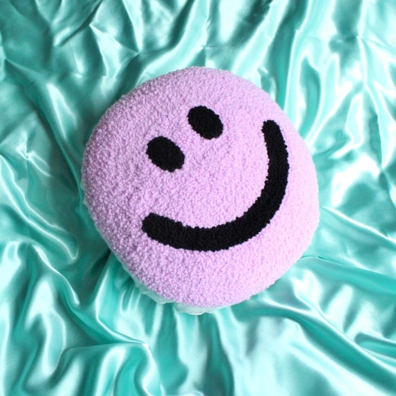 Handmade Vibrant Lilac Punch Needle Smiley Face Cushion - Etsy