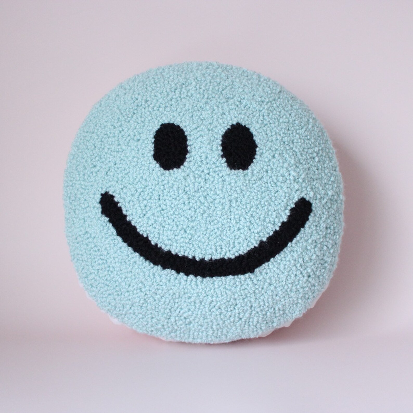 Handmade Sky Blue Punch Needle Smiley Face Cushion Punch | Etsy