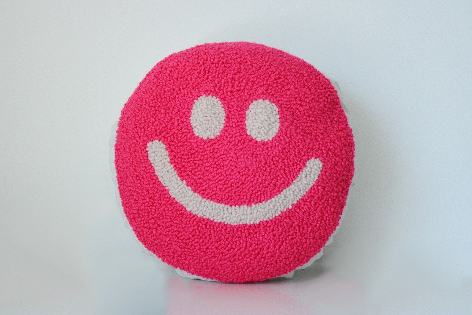 Handmade Raspberry Pink Punch Needle Smiley Face Cushion - Etsy