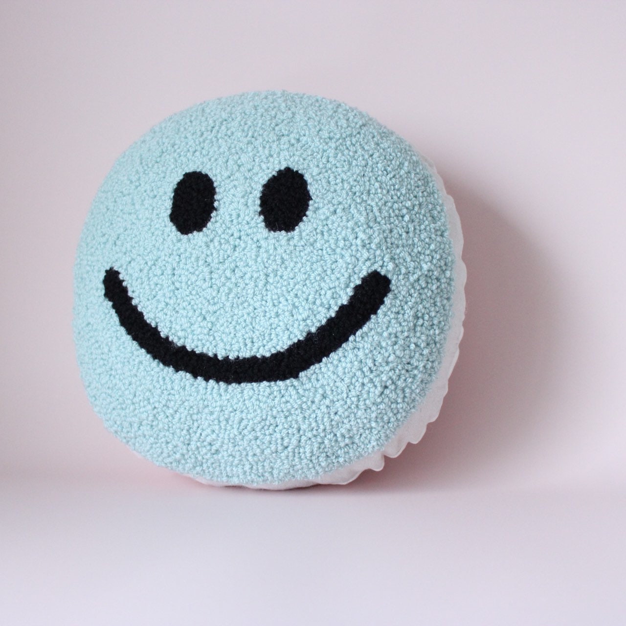 Handmade Sky Blue Punch Needle Smiley Face Cushion Punch | Etsy