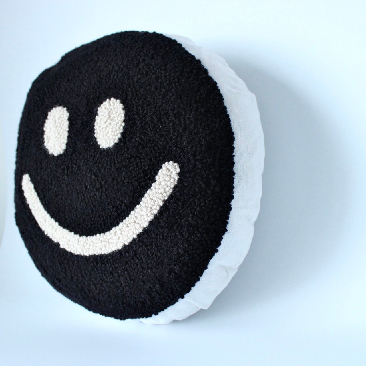 Handmade Black and White Punch Needle Smiley Face Cushion - Etsy
