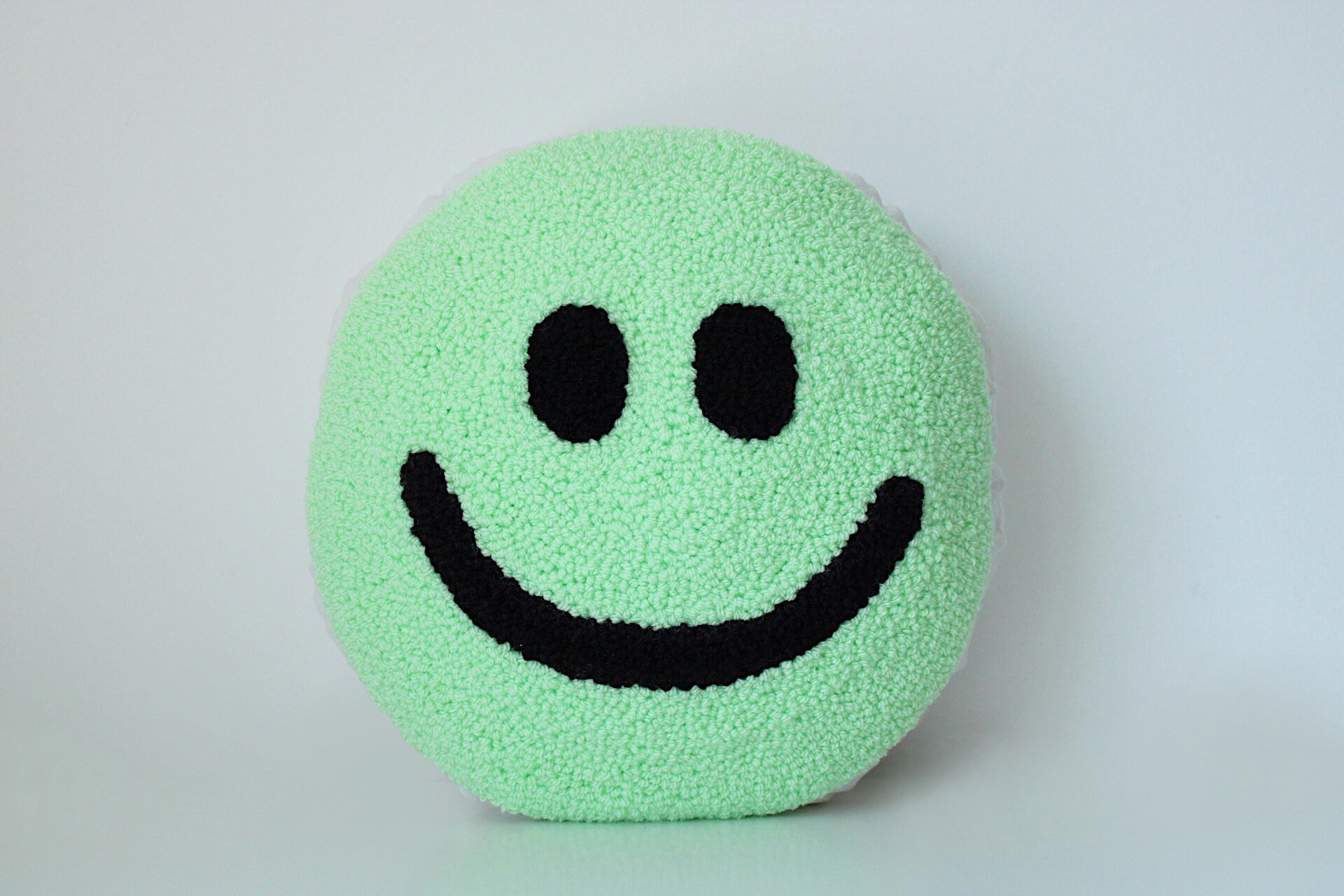 Handmade Neon Mint Punch Needle Smiley Face Cushion Punch | Etsy UK