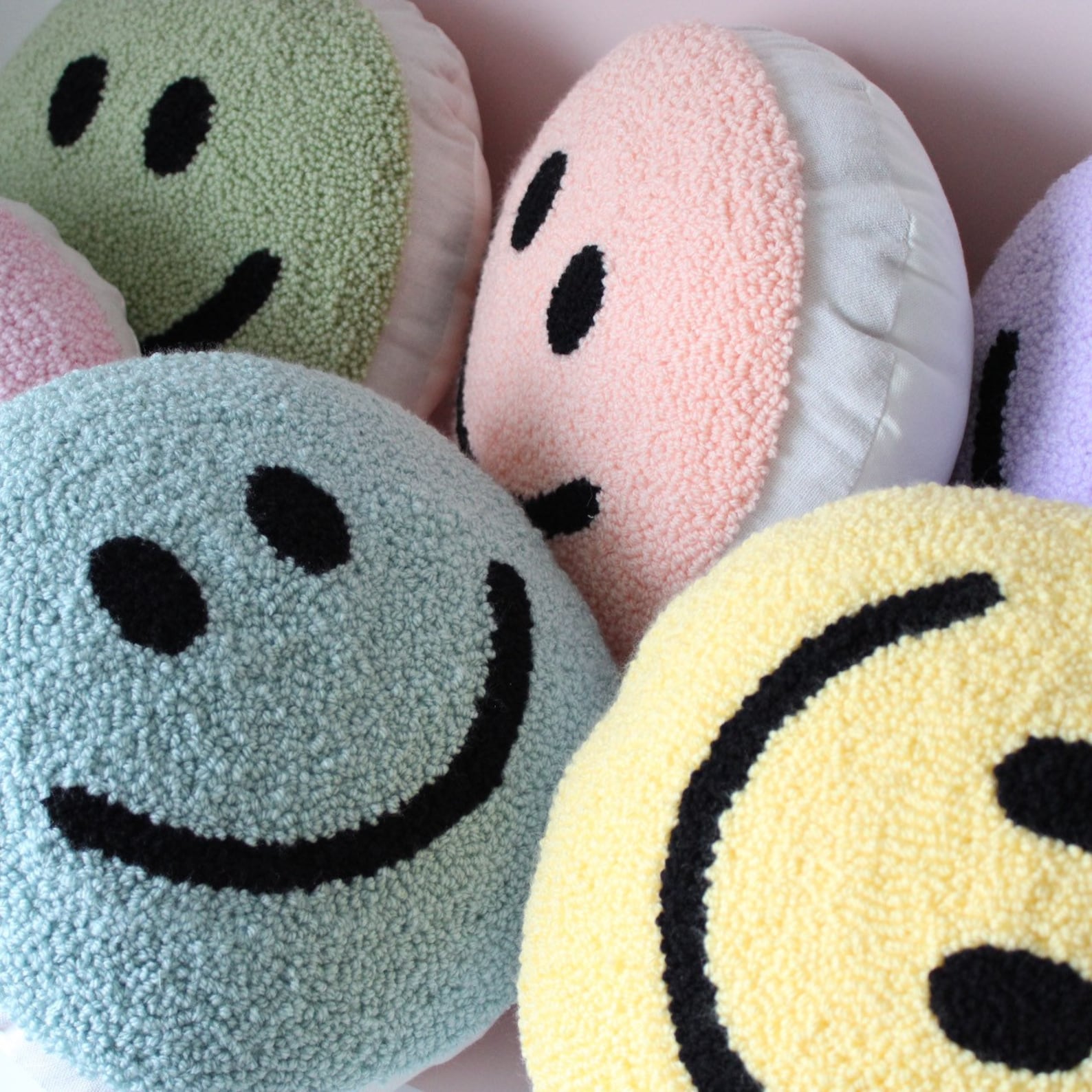 Handmade Sky Blue Punch Needle Smiley Face Cushion Punch - Etsy