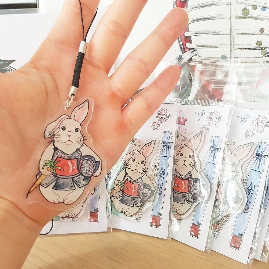 Cute Bunny Rabbit Kenshi Kendoka Kendo Keychain Keyring, Rabbit Budo ...