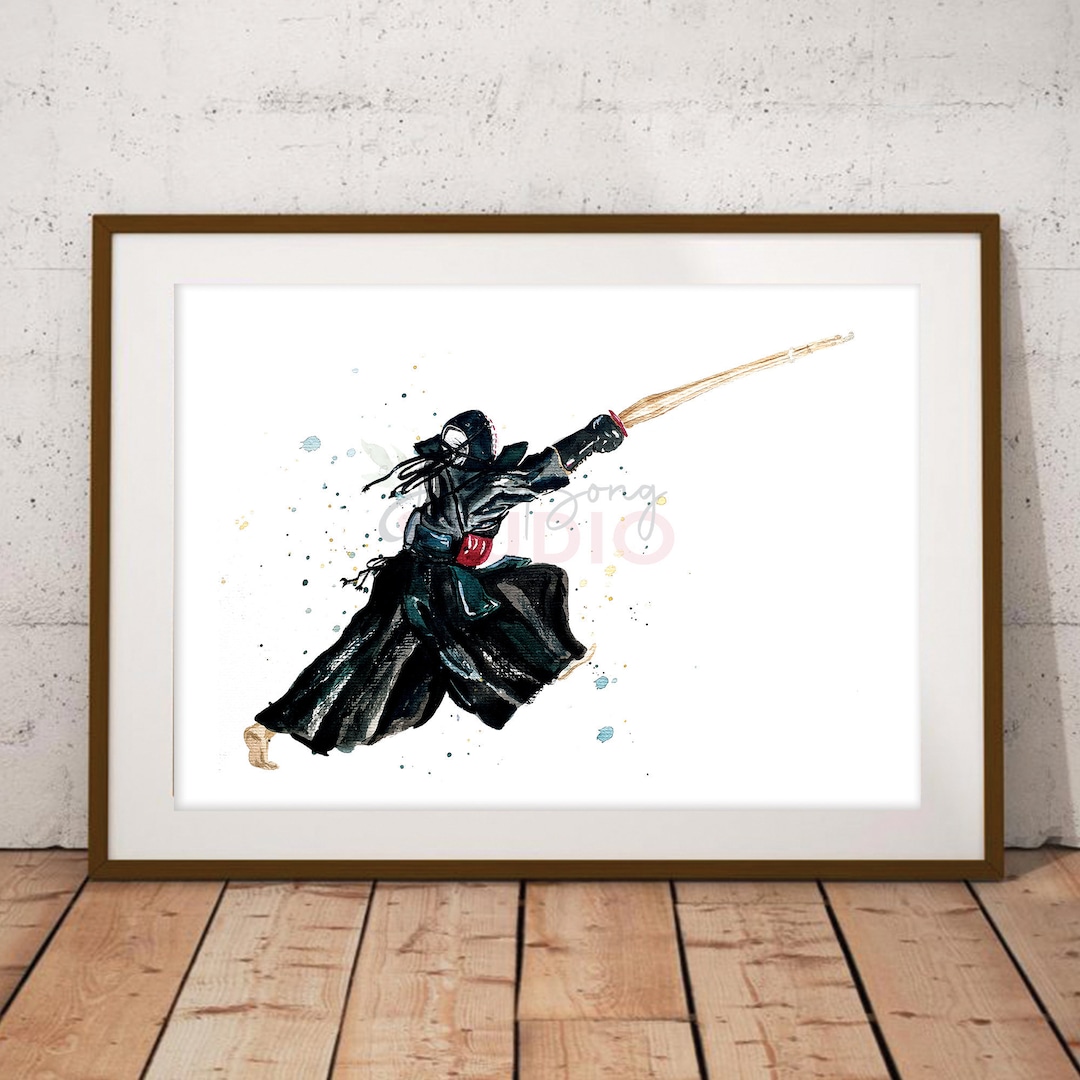 Kendoka Kenshi Kendo Painting Poster, Martial Arts Watercolour Print ...