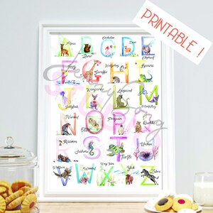 Animal Alphabet Chart Printable, Downladable, Digital File, Educational ...