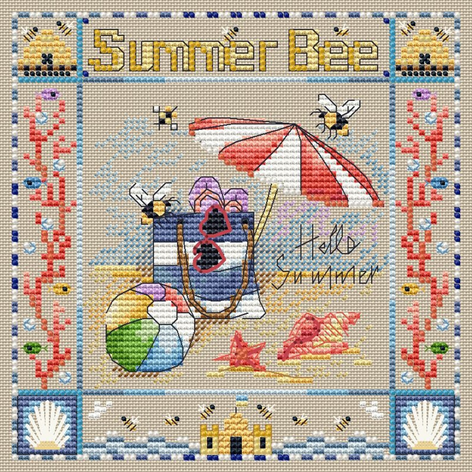Summer Cross Stitch Pattern Sea Cross Stitch PDF Shell Sampler Bee ...