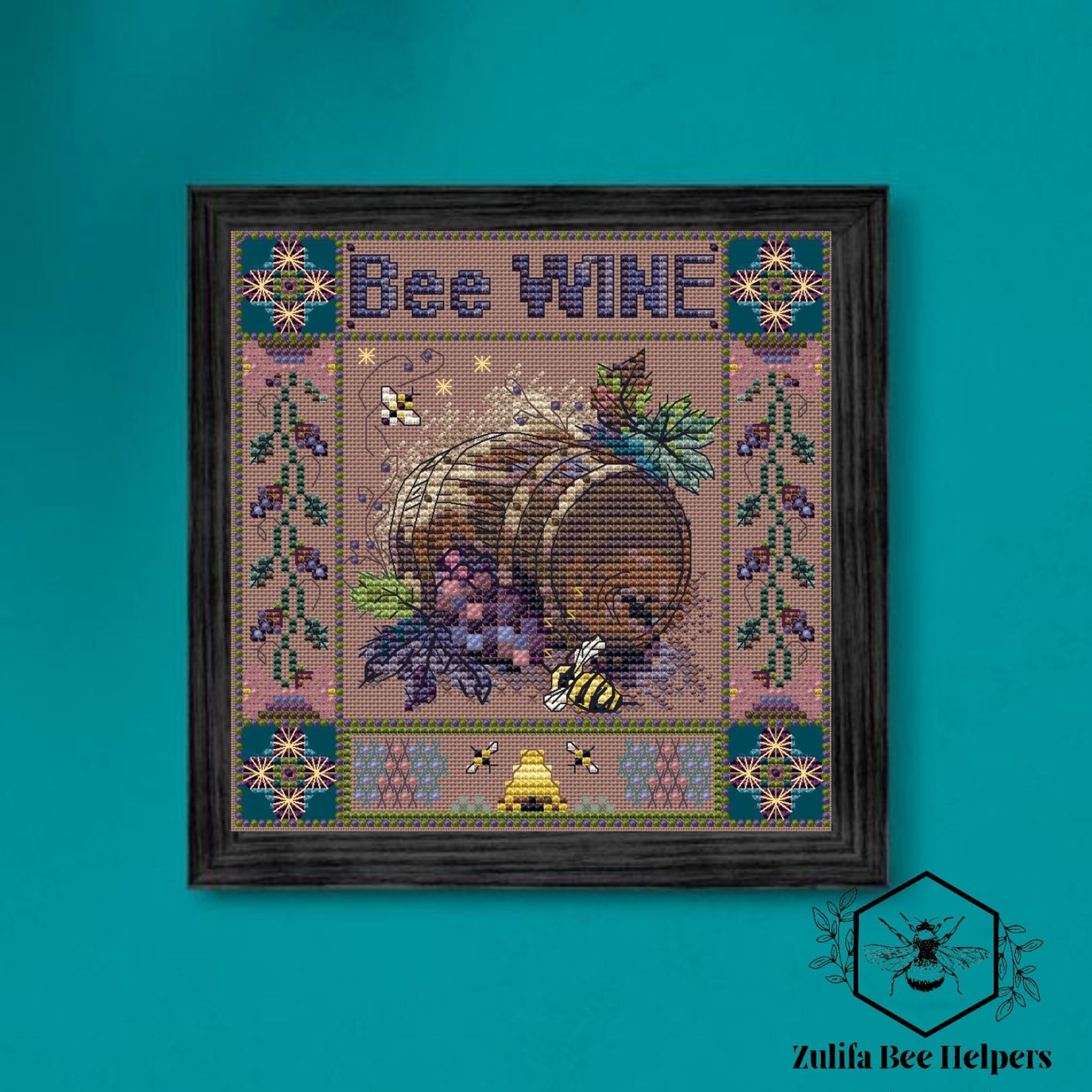 Digital Bee Autumn Cross Stitch Pattern PDF Sampler Wine Bee Pattern ...