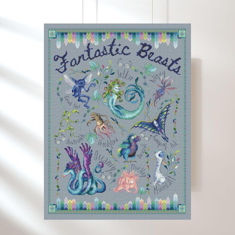 Magical Creatures Beasts Cross Stitch Pattern Sampler Fantastic Animals ...