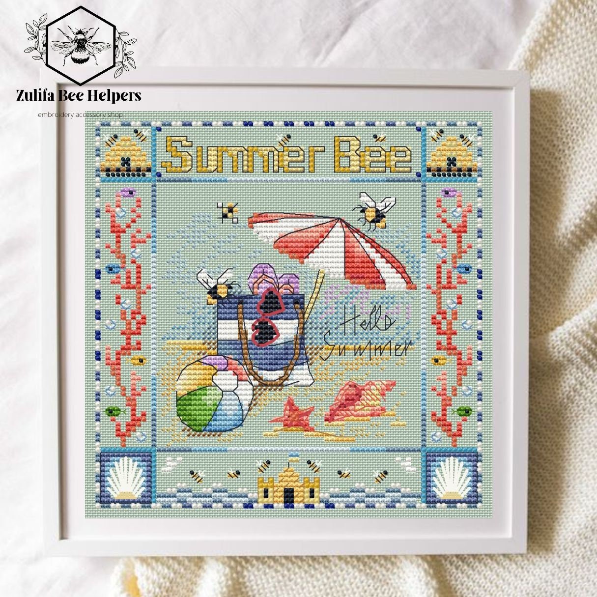 Summer Cross Stitch Pattern Sea Cross Stitch PDF Shell Sampler Bee ...