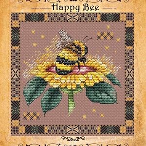 Digital Cross Stitch Pattern Bee PDF Sampler Happy Bee Pattern Chart ...