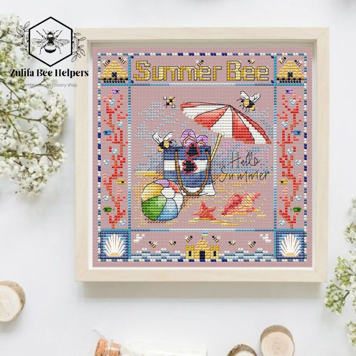 Summer Cross Stitch Pattern Sea Cross Stitch PDF Shell Sampler Bee ...