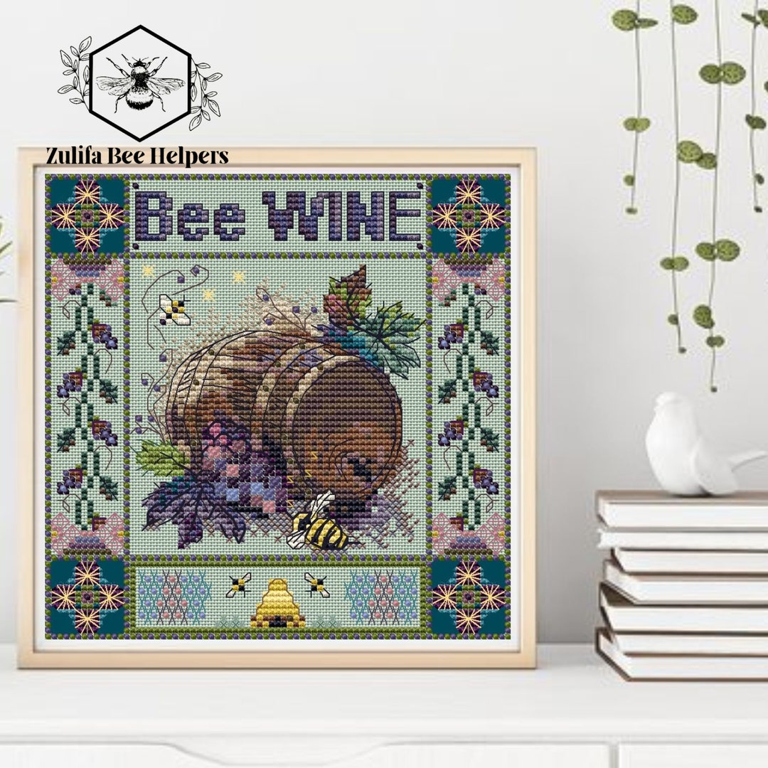 Digital Bee Autumn Cross Stitch Pattern PDF Sampler Wine Bee Pattern ...