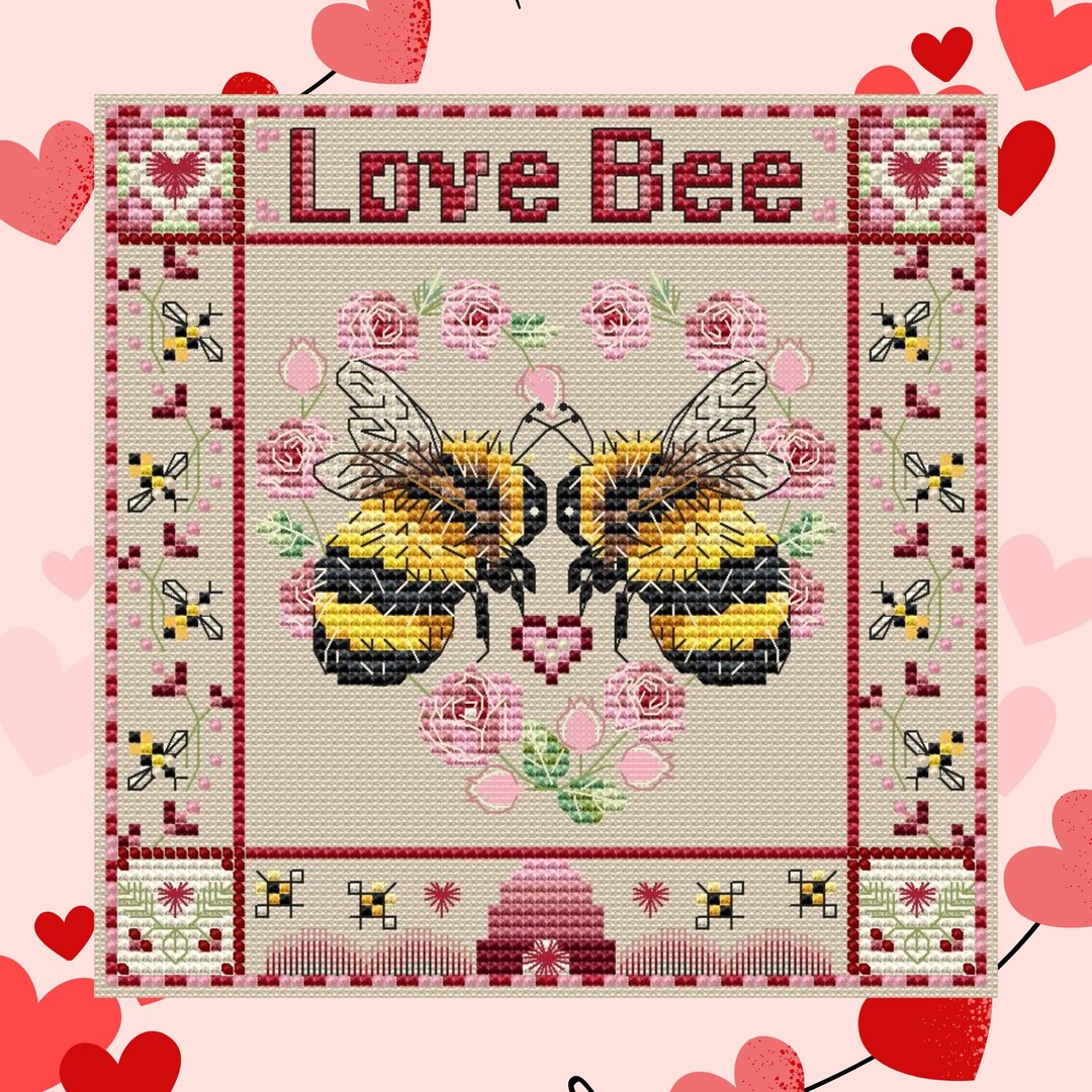 Love Cross Stitch Pattern Digital Bee Cross Stitch Pattern Love PDF Sampler Love Pattern Chart ...