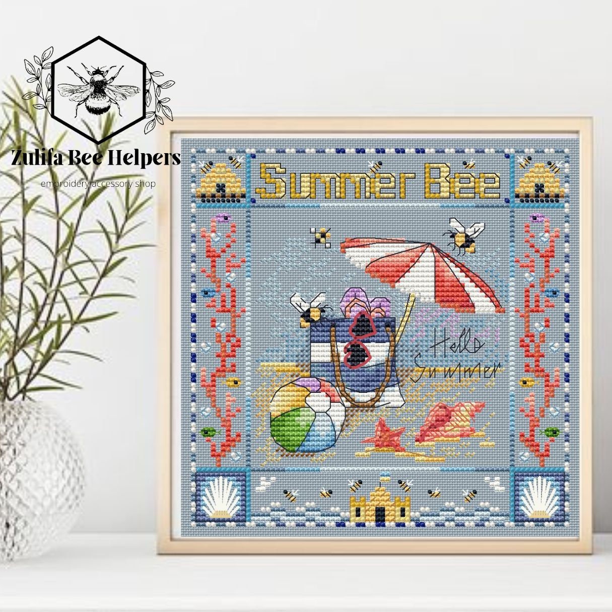 Summer Cross Stitch Pattern Sea Cross Stitch PDF Shell Sampler Bee ...
