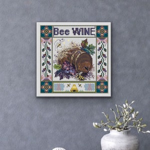 Digital Bee Autumn Cross Stitch Pattern PDF Sampler Wine Bee Pattern ...