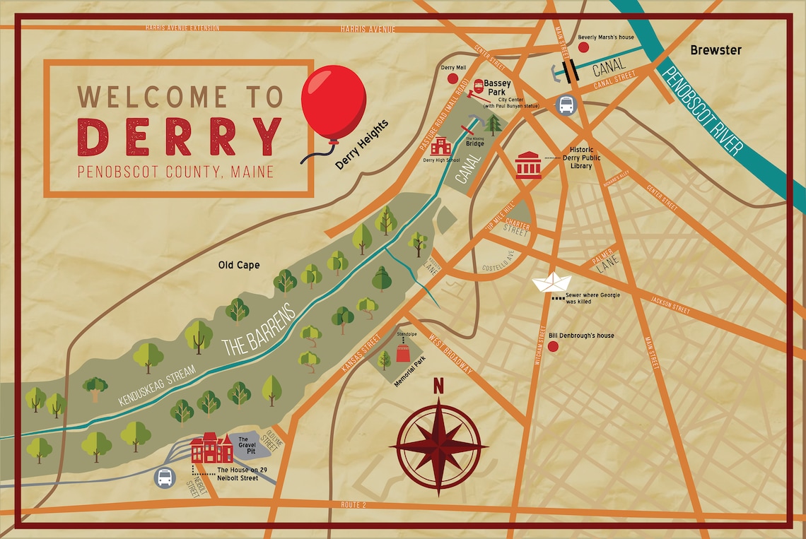 Stephen King's Derry IT Maine Map Wall Art | Etsy