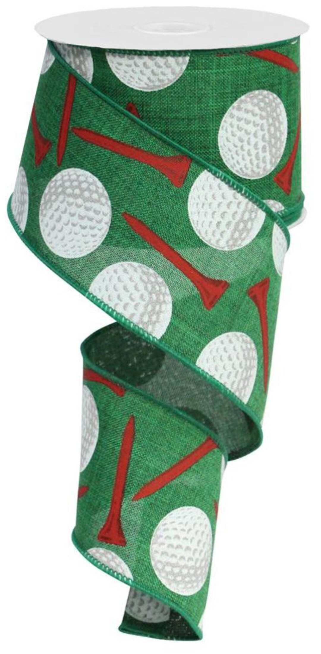 FREE SHIPPING - 10 Yards - 2.5" Wired Green Golf Ball Ribbon - Golf ...