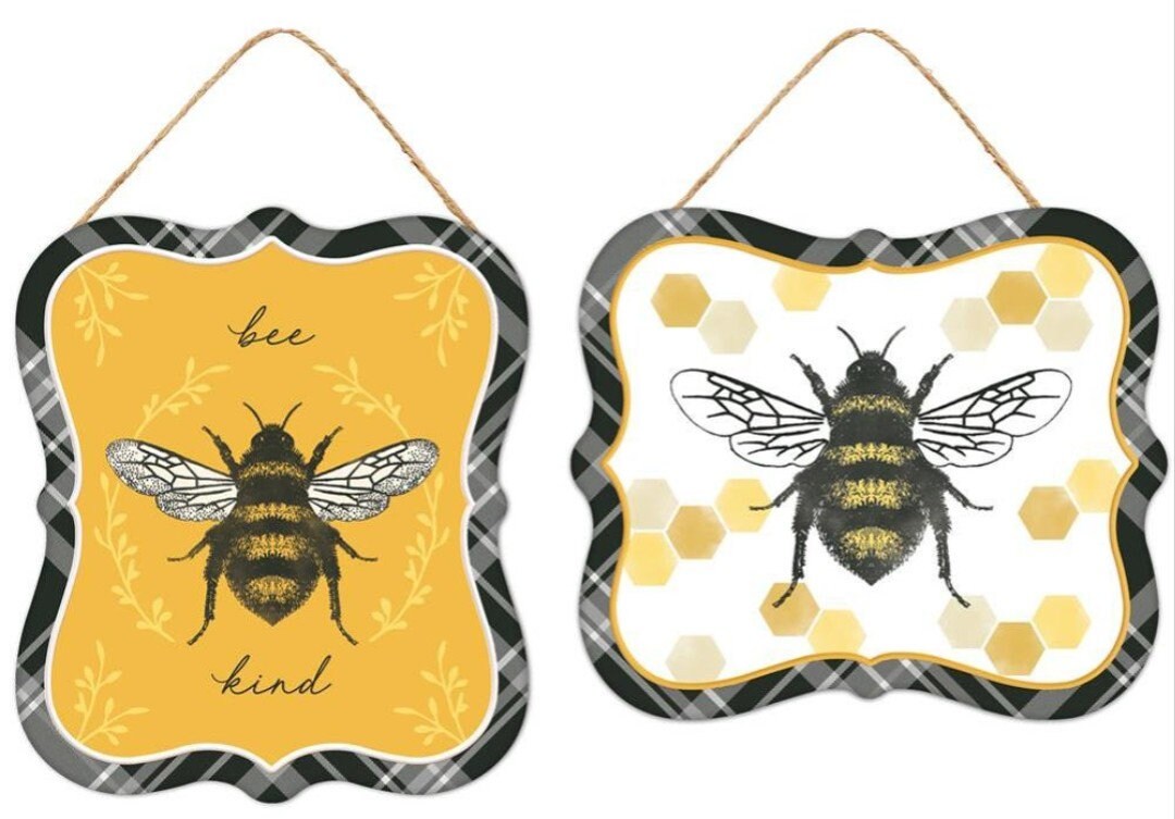 7"x6" Embossed Bumblebee Tin Sign Set - 2 Piece Sign Set - Bee Signs ...