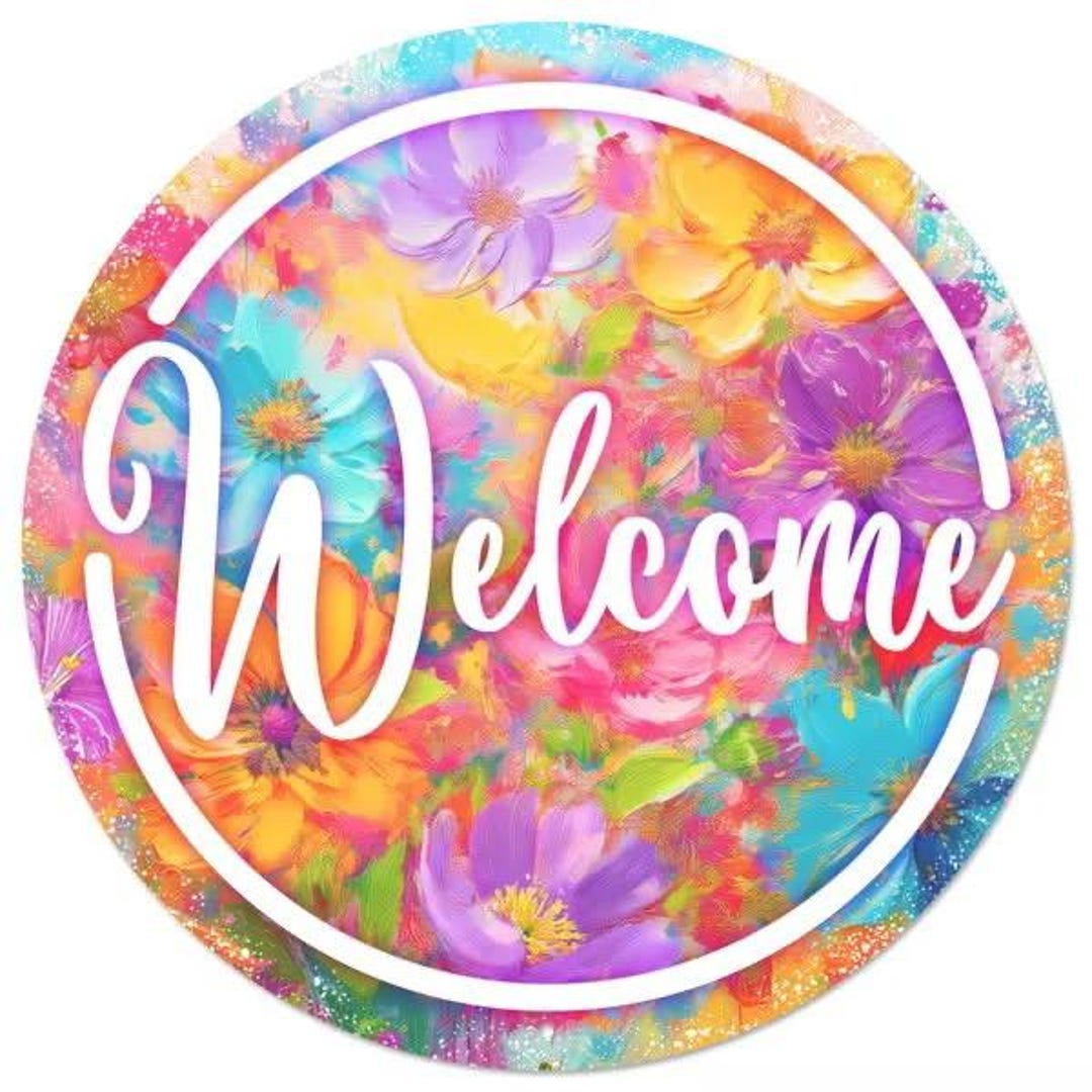 12" Round Metal Floral Welcome Wreath Sign - Etsy