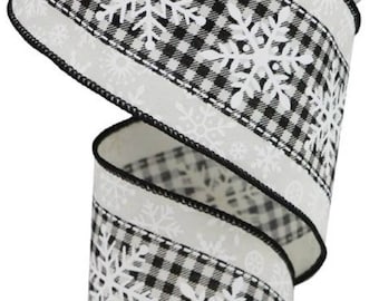 FREE SHIPPING 10 Yards 2.5 Wired Black and Gray Plaid Snowflake Ribbon ...
