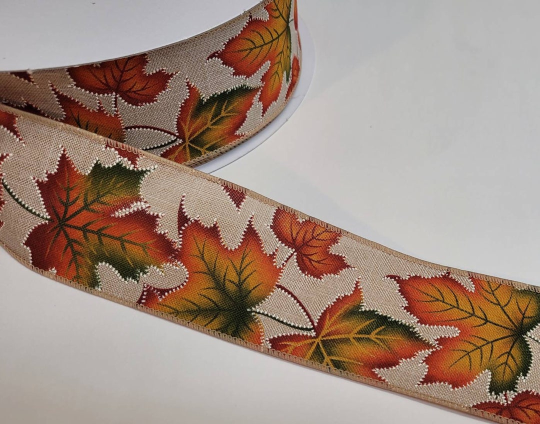 50 Yards - 2.5" Wired Natural Fall Leaves Ribbon - Autumn Ribbon - Etsy