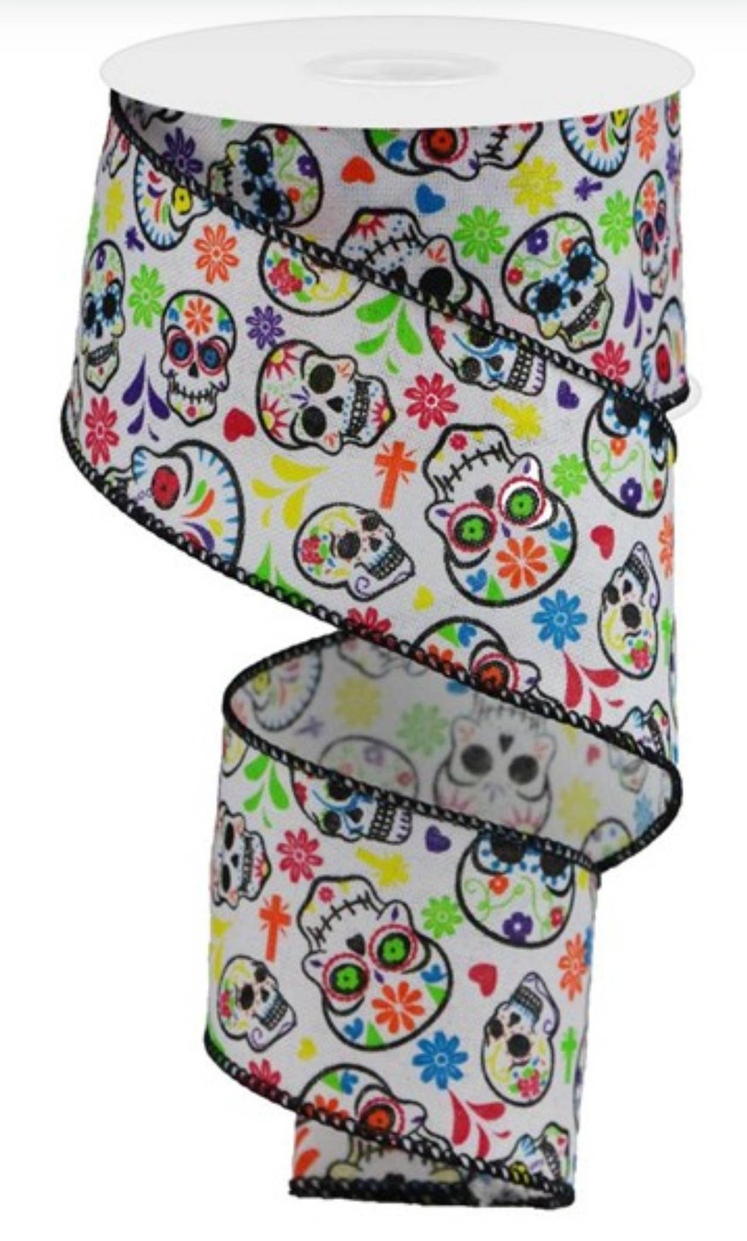 FREE SHIPPING - 2.5" Wired Sugar Skull Ribbon - Halloween Ribbon ...